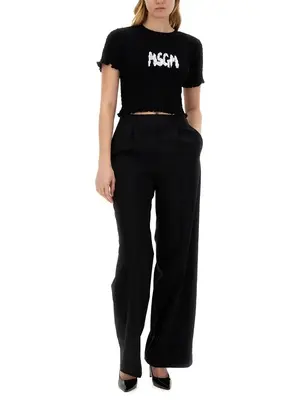 MSGM Cropped Smocked Logo Top