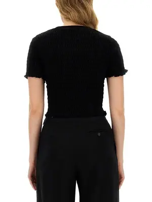MSGM Cropped Smocked Logo Top