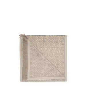 FERRAGAMO Gancini Patterned Fringed Scarf - Nude