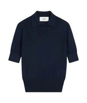 AMI Paris De Coeur Fine Knit Polo Top