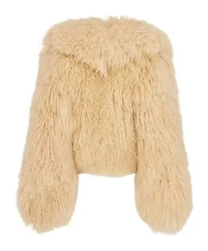 Attico Mongolian Fur Short Coat - Nude
