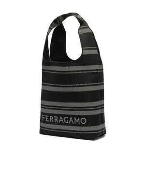 FERRAGAMO Striped Tote Bag With Top Handle