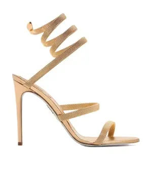 Rene Caovilla Metallic Mesh Ankle Wrap Stiletto Sandals - Nude