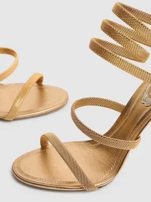 Rene Caovilla Metallic Mesh Ankle Wrap Stiletto Sandals - Nude
