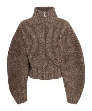 Attico Knit Zip Cardigan With Ribbed Trim