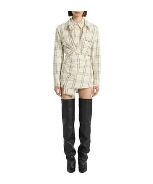 Attico Checked Cotton Mini Dress With Button Cuffs