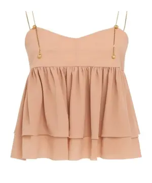 Chloé Silk Georgette Layered Ruffle Top - Nude