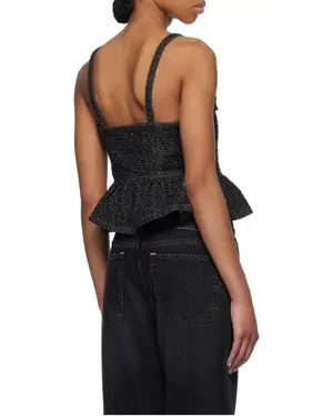 GANNI Strappy Peplum Top With Frilled Straps