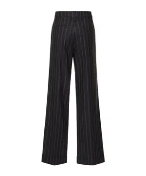 Brunello Cucinelli Pinstriped Wool Straight Leg Trousers