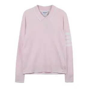 Thom Browne 4-bar Stripe Knitted Polo Jumper - Light Pink