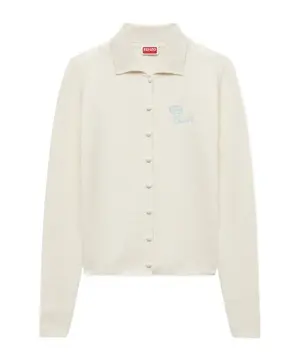Kenzo Tulip Embroidered Knitted Cardigan - Off-white