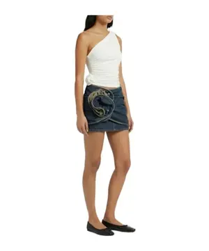 Magda Butrym Denim Mini Skirt With Rose Embellishment
