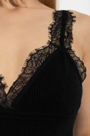 Blumarine Lace-detailed Ribbed Top