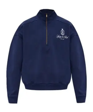 SPORTY  RICH Sporty & Rich Half-zip Hoodie With Ribbed Details