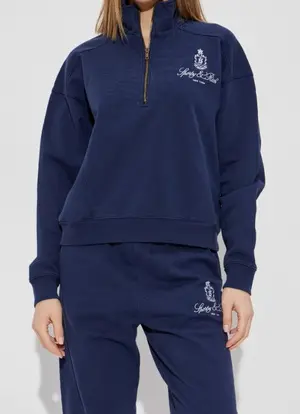 SPORTY  RICH Sporty & Rich Half-zip Hoodie With Ribbed Details