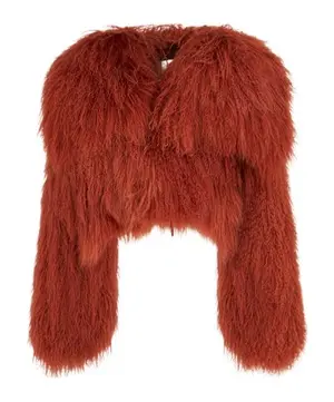 Attico Mongolian Fur Short Coat - Red