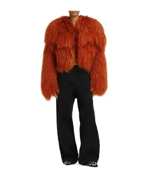 Attico Mongolian Fur Short Coat - Red