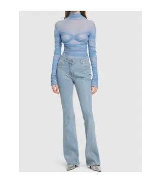 MUGLER High Neck Long Sleeve Blouse