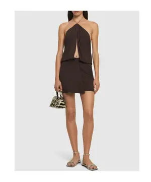 Attico Neck-hanging Knitted Mini Dress With Chain Belt