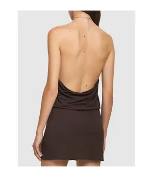 Attico Neck-hanging Knitted Mini Dress With Chain Belt