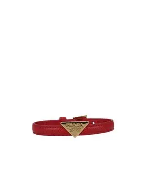 Prada Triangle-logo Leather Bracelet - Red