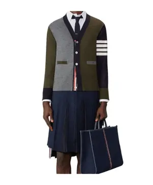 Thom Browne Colour-block Knit Cardigan With 4-stripe Detail