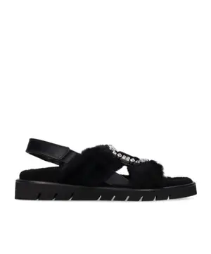 ROGER VIVIER Embellished Fur Slingback Sandals