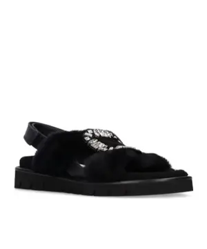 ROGER VIVIER Embellished Fur Slingback Sandals