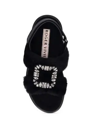 ROGER VIVIER Embellished Fur Slingback Sandals
