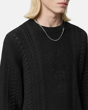 Versace Medusa Logo-embroidered Cable-knit Jumper