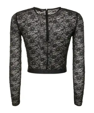 Alessandra Rich Lace Top With Crystal Embellishments