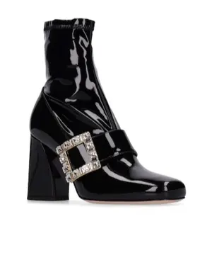 ROGER VIVIER Très Vivier Patent Leather Ankle Boots With Crystal Buckle