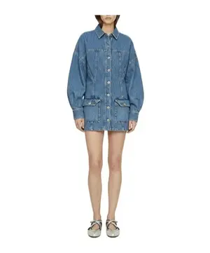 Attico Denim Mini Dress With Button Closure