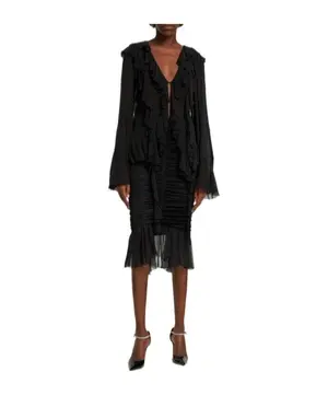 Blumarine Jersey Chiffon Draped Midi Skirt