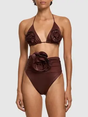 Magda Butrym Embellished Rose Bikini Top - Red
