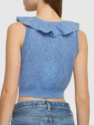 Alessandra Rich Knitted Cardigan With Crystal Embellishments