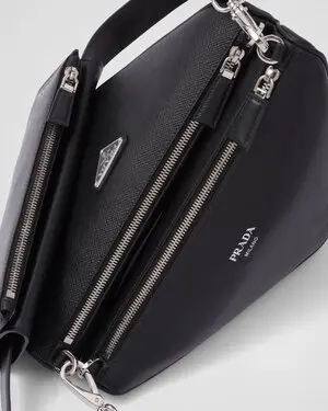 Prada Saffiano Leather And Leather Shoulder Bag