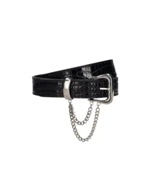 Alessandra Rich Embossed Leather Belt With Silver Buckle - Black/silver