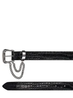 Alessandra Rich Embossed Leather Belt With Silver Buckle
