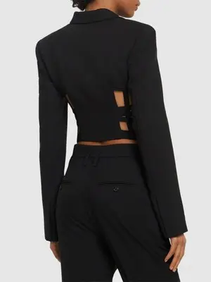 DION LEE Wool Blend Corset Cutout Blazer