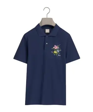 Dior Polo Shirt With Secret Garden Embroidery, Relaxed Fit - Blue