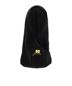 GANNI Logo-embroidered Ribbed Balaclava - Black
