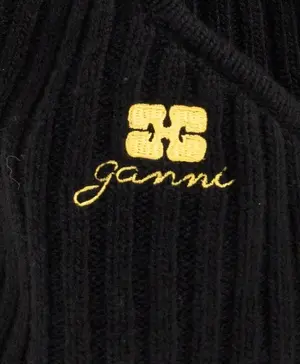 GANNI Logo-embroidered Ribbed Balaclava