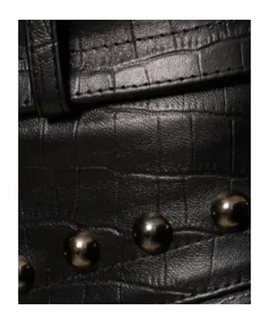 Alessandra Rich Belted Croc-embossed Leather Trousers