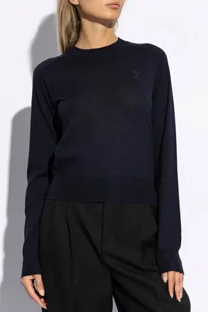 AMI Paris Logo Embroidered Knitted Jumper - Black