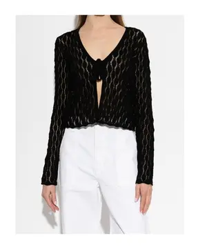 FRAME Pointelle-knit Tie-fastening Cropped Cardigan