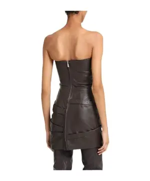 Attico Leather Strapless Mini Dress With Ruching And Zip Closure