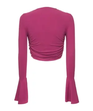 Magda Butrym Draped Jersey Long Sleeve Top With Flower Appliqués