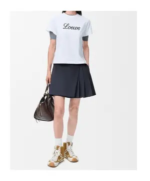 Loewe Pleated Mini Skirt In Cotton Blend - Navy Blue