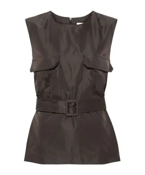 P.a.r.o.s.h Sleeveless Belted Top With Chest Pockets - Black